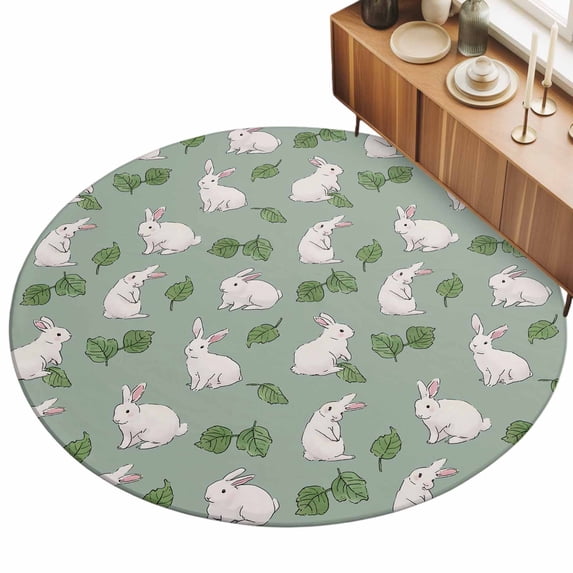 3ft Round Rug Cute Rabbits Area Rugs for Living Room Bedroom Washable ...