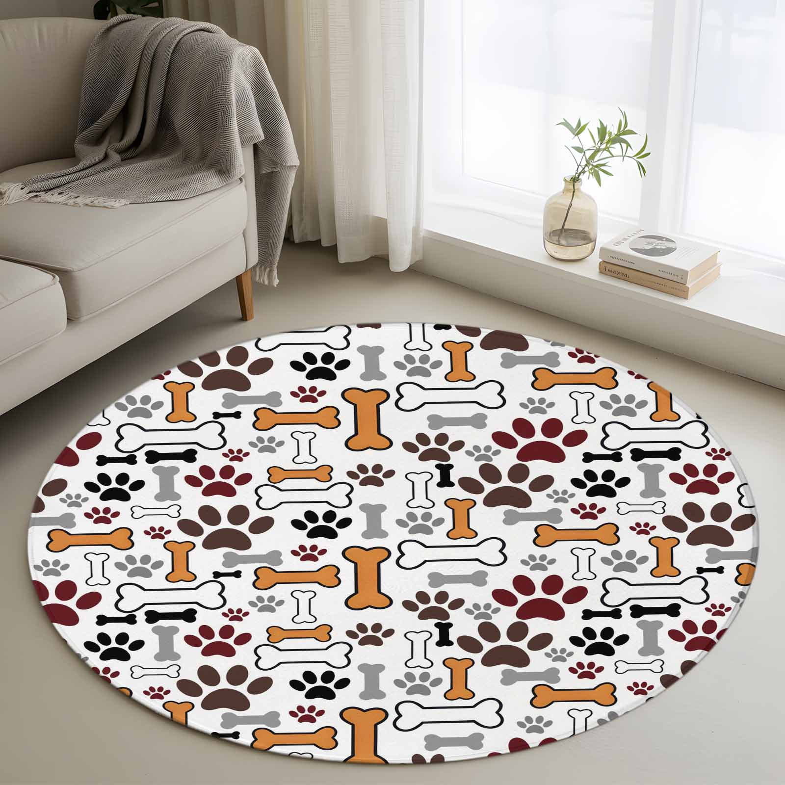 3ft Round Rug, Dog Claws Non-Skid Rubber Backing Large Area Rugs ...