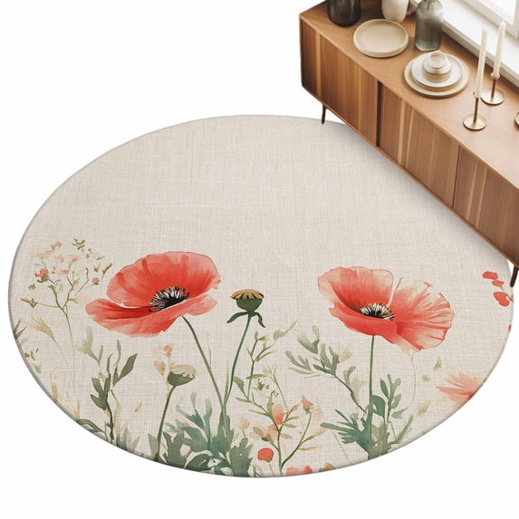3ft Round Rug Elegant Poppy Area Rugs for Living Room Bedroom Washable ...
