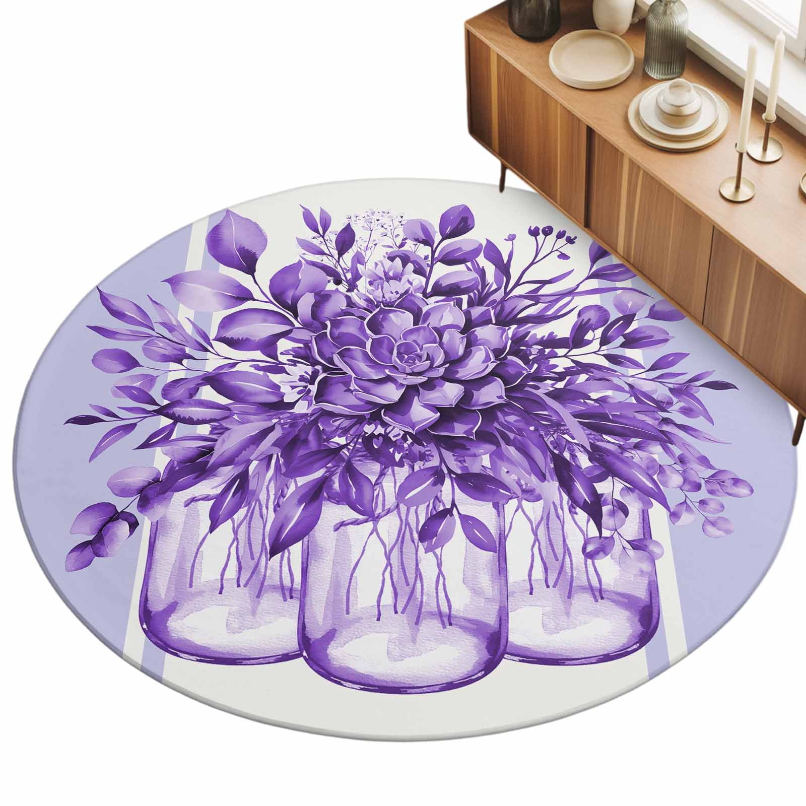 3ft Round Rug Eucalyptus Purple Area Rugs for Living Room Bedroom ...