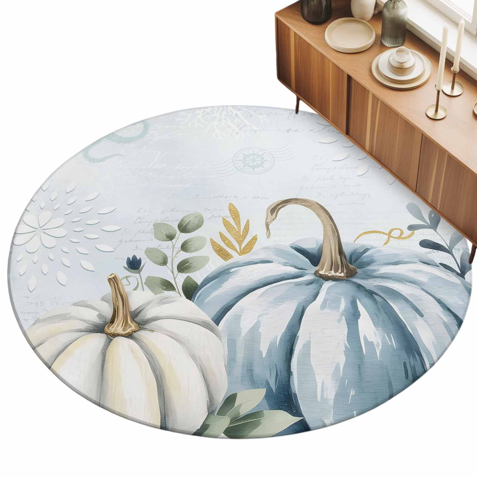 3ft Round Rug Fall Blue Pumpkins Area Rugs for Living Room Bedroom ...