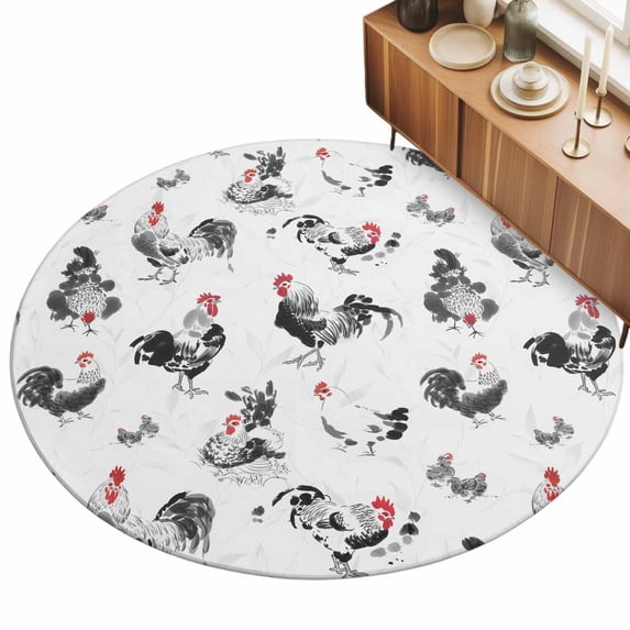 3ft Round Rug Farmhouse Chicken Area Rugs for Living Room Bedroom ...