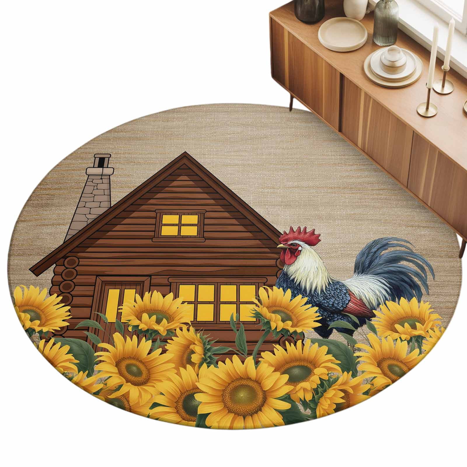 3ft Round Rug Farmhouse Roosters Area Rugs for Living Room Bedroom ...
