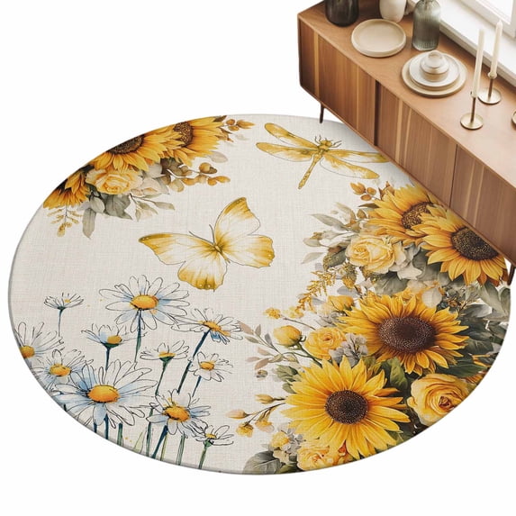 3ft Round Rug Farmhouse Sunflower Area Rugs for Living Room Bedroom ...