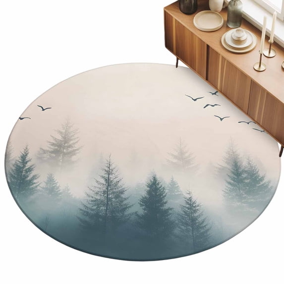 3ft Round Rug Foggy Forest Area Rugs for Living Room Bedroom Washable ...