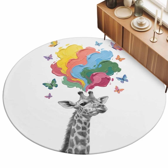 3ft Round Rug Funny Giraffes Area Rugs for Living Room Bedroom Washable ...