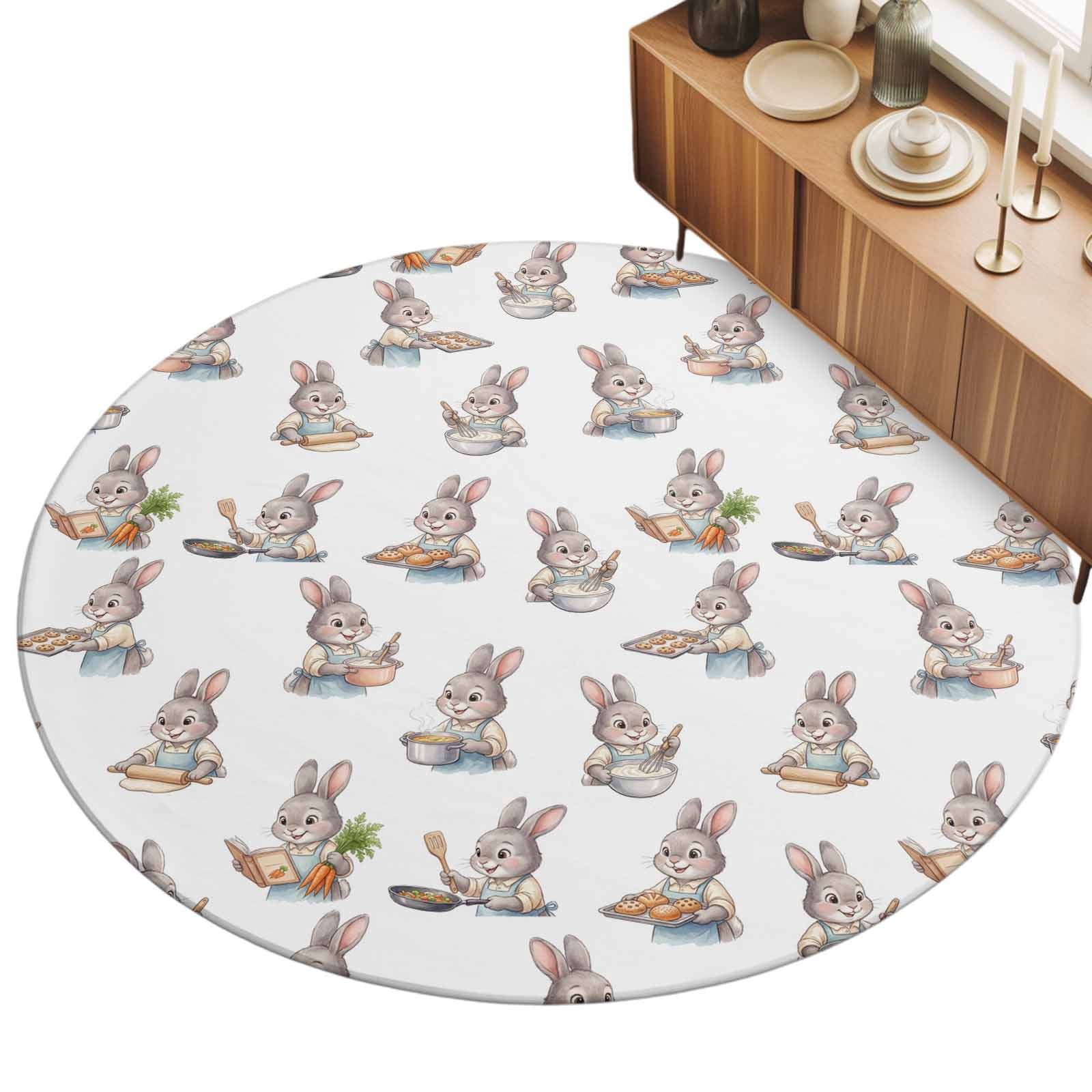 3ft Round Rug Funny Rabbits Area Rugs for Living Room Bedroom Washable ...