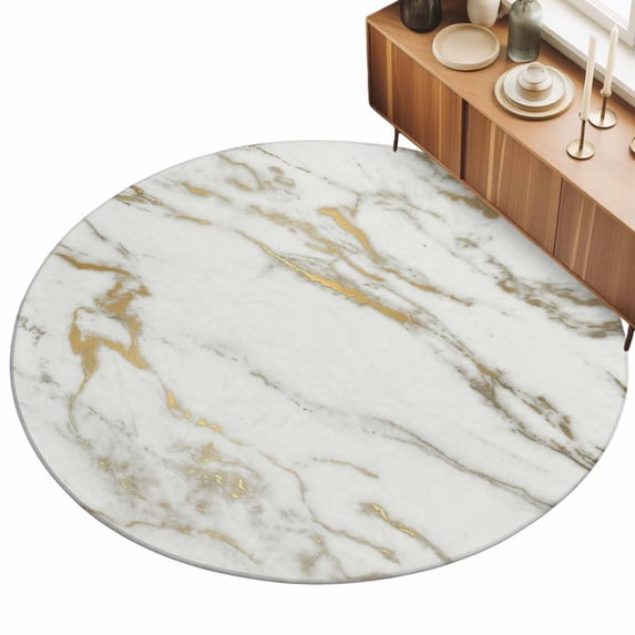 3ft Round Rug Golden Marble Area Rugs for Living Room Bedroom Washable ...