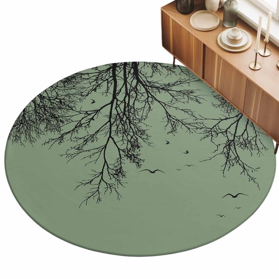 3ft Round Rug Green Black Branches Area Rugs for Living Room Bedroom ...