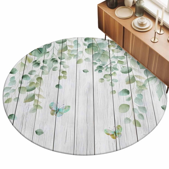 3ft Round Rug Green Eucalyptus Leaves Area Rugs for Living Room Bedroom ...