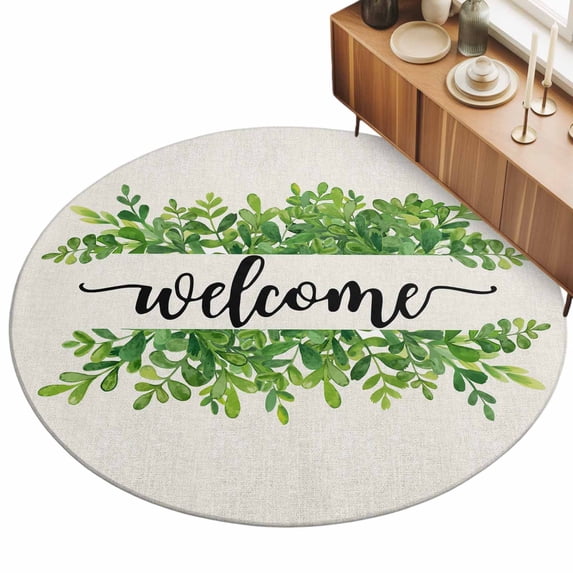 3ft Round Rug Green Leaves Area Rugs for Living Room Bedroom Washable ...