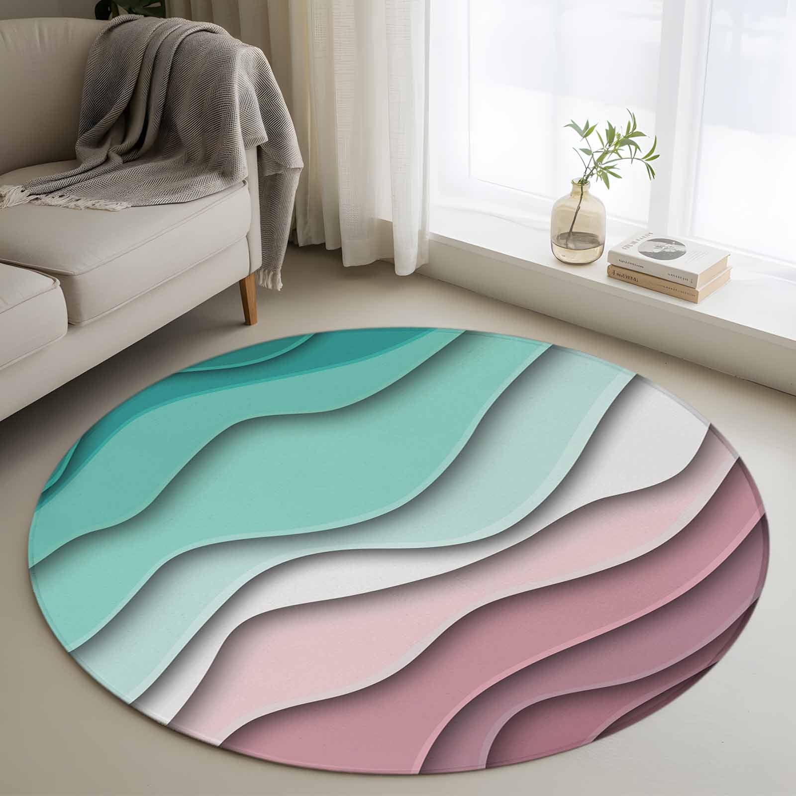 3ft Round Rug, Green Ombre Non-Skid Rubber Backing Large Area Rugs ...