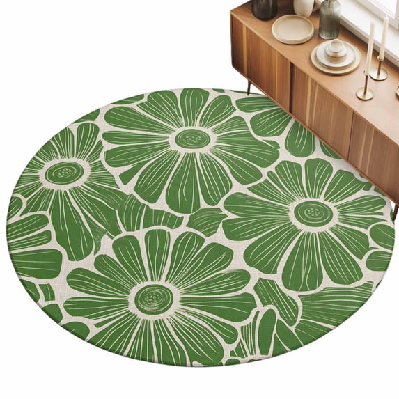 3ft Round Rug Green Spring Floral Area Rugs for Living Room Bedroom ...