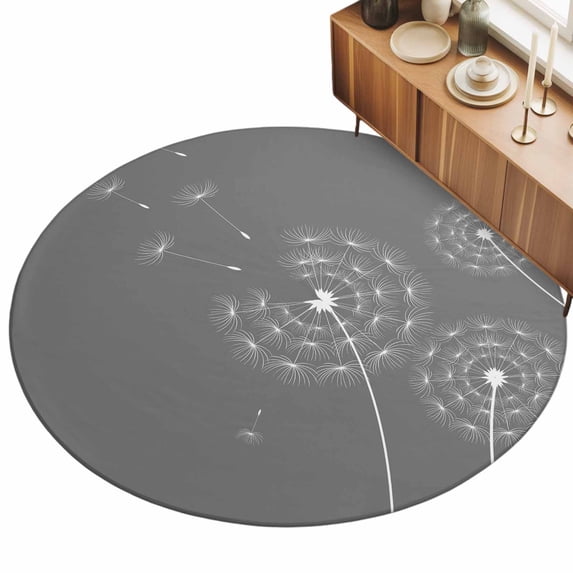 3ft Round Rug Grey Dandelion Area Rugs for Living Room Bedroom Washable ...