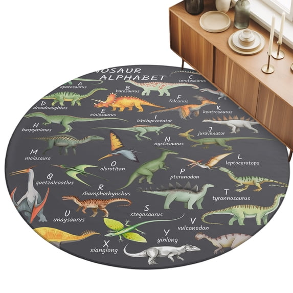 3ft Round Rug Grey Dinosaur Area Rugs for Living Room Bedroom Washable ...