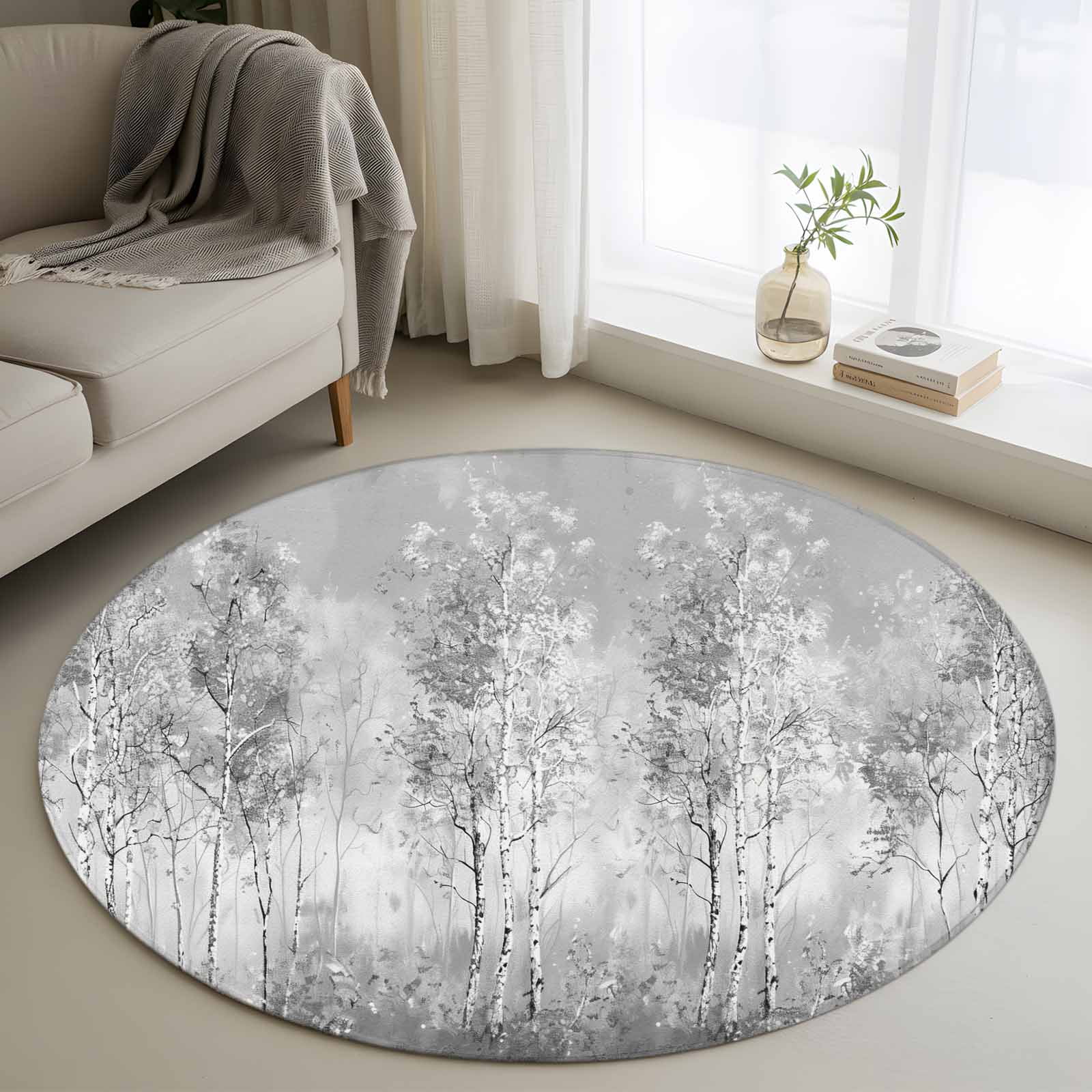 3ft Round Rug, Grey Vintage Non-Skid Rubber Backing Large Area Rugs ...