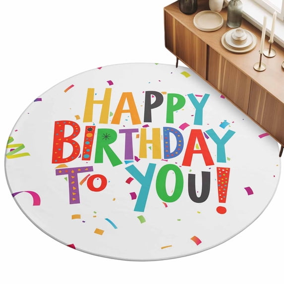 3ft Round Rug Happy Birthday Area Rugs for Living Room Bedroom Washable ...