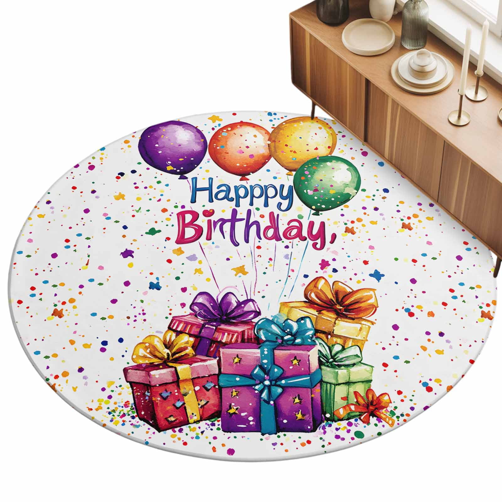 3ft Round Rug Happy Birthday Area Rugs for Living Room Bedroom Washable ...