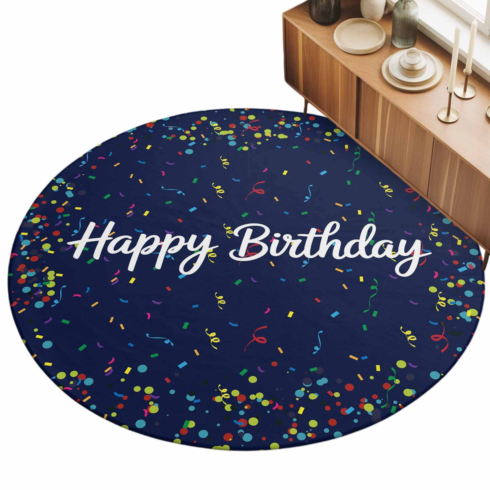 3ft Round Rug Happy Birthday Area Rugs for Living Room Bedroom Washable ...