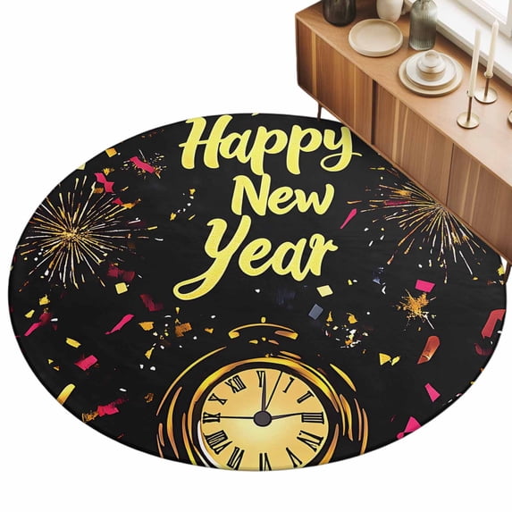 3ft Round Rug Happy New Year Area Rugs for Living Room Bedroom Washable ...