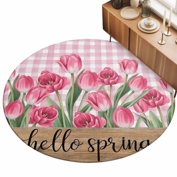 3ft Round Rug Hello Spring Area Rugs for Living Room Bedroom Washable ...