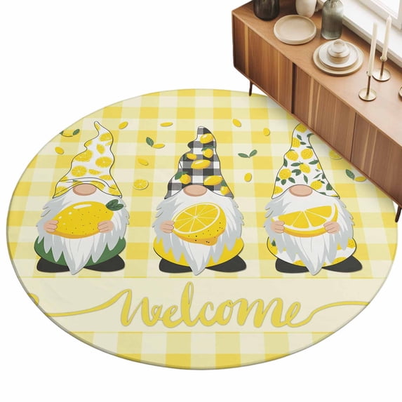 3ft Round Rug Lemon Gnomes Area Rugs for Living Room Bedroom Washable ...