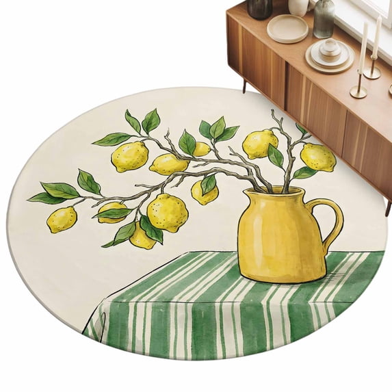 3ft Round Rug Lemon Vase Summer Area Rugs for Living Room Bedroom ...