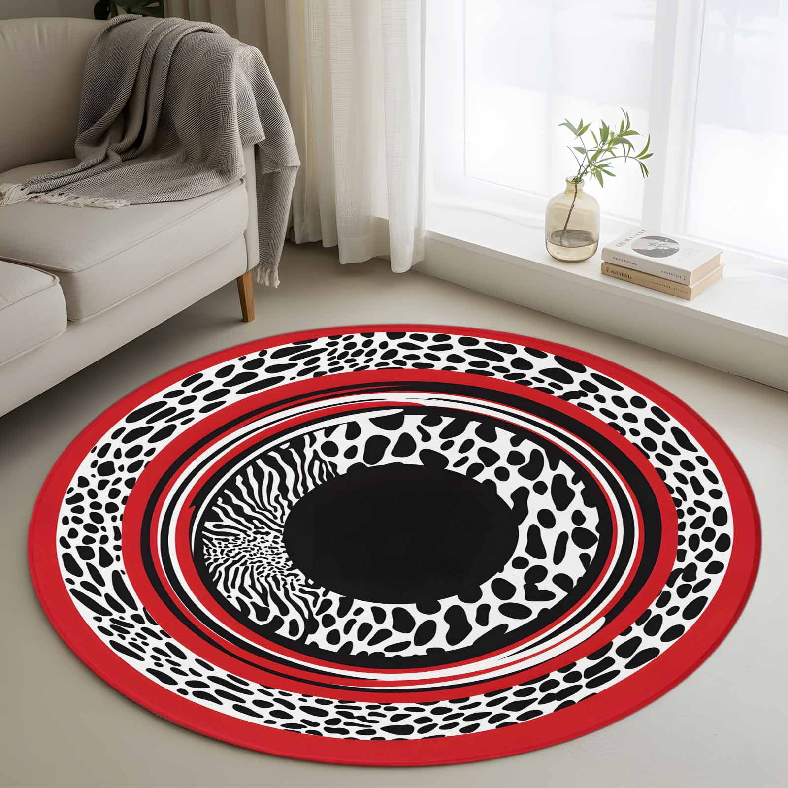 3ft Round Rug, Leopard Non-Skid Rubber Backing Large Area Rugs - Living ...