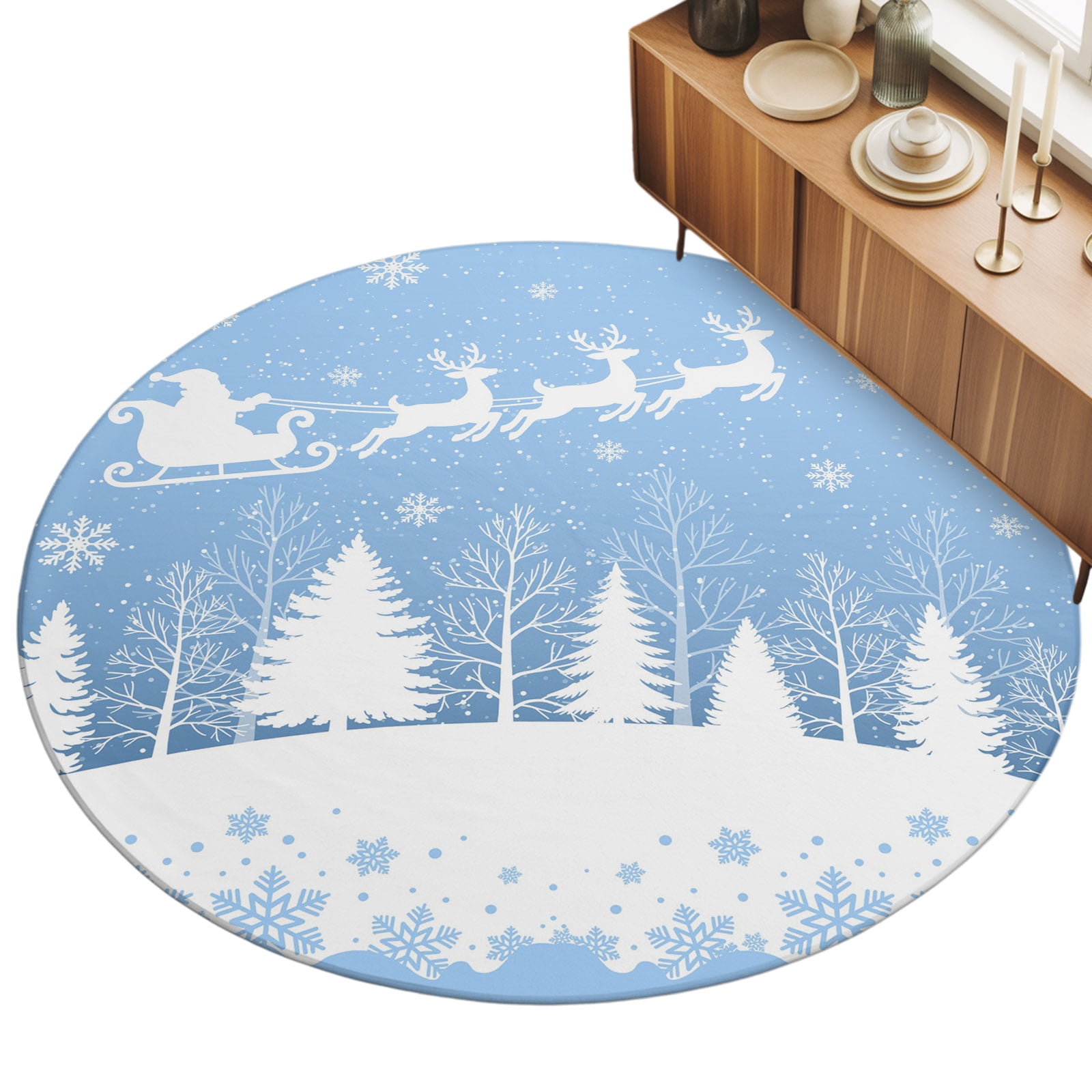 3ft Round Rug Light Blue Christmas Area Rugs for Living Room Bedroom ...