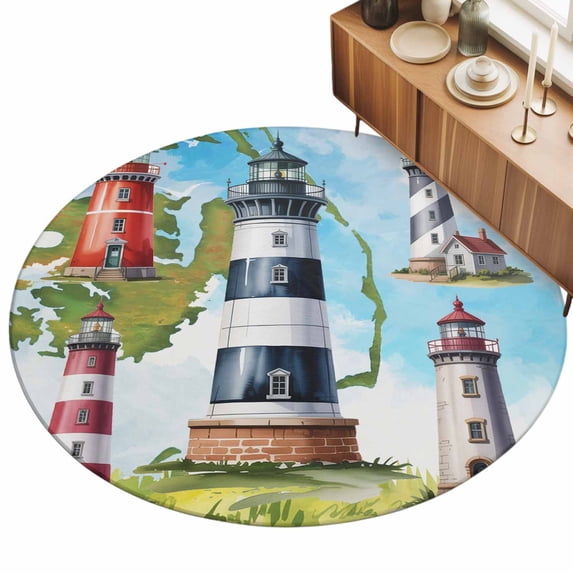 3ft Round Rug Lighthouse Area Rugs for Living Room Bedroom Washable Non ...