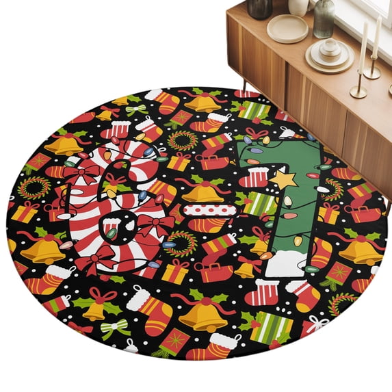 3ft Round Rug Merry Christmas Area Rugs for Living Room Bedroom ...