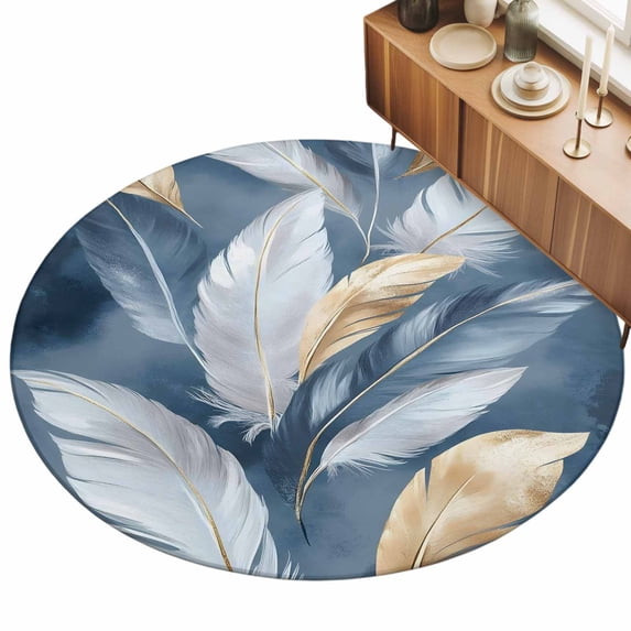 3ft Round Rug Modern Feather Area Rugs for Living Room Bedroom Washable ...