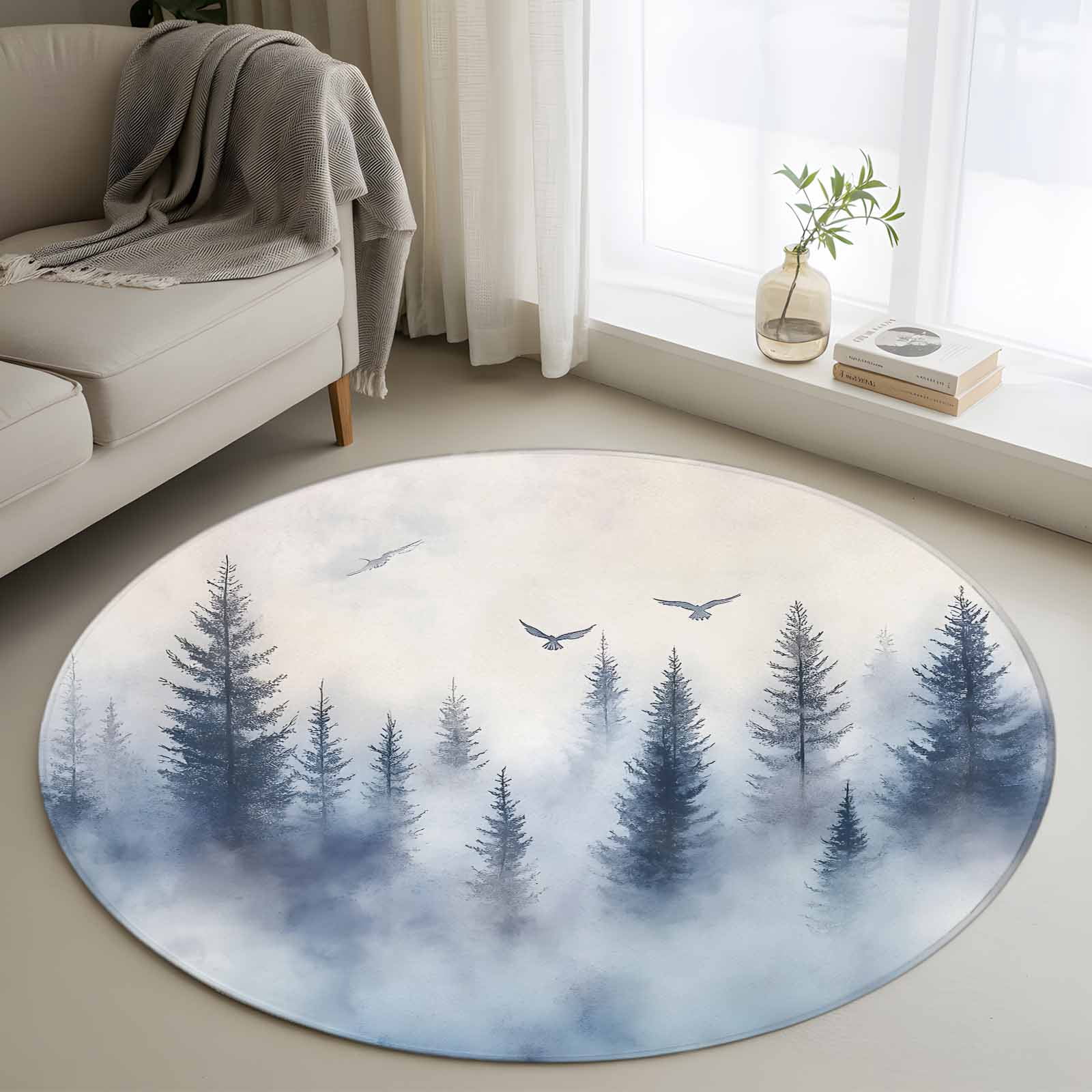 3ft Round Rug, Mountain Peak Non-Skid Rubber Backing Large Area Rugs ...