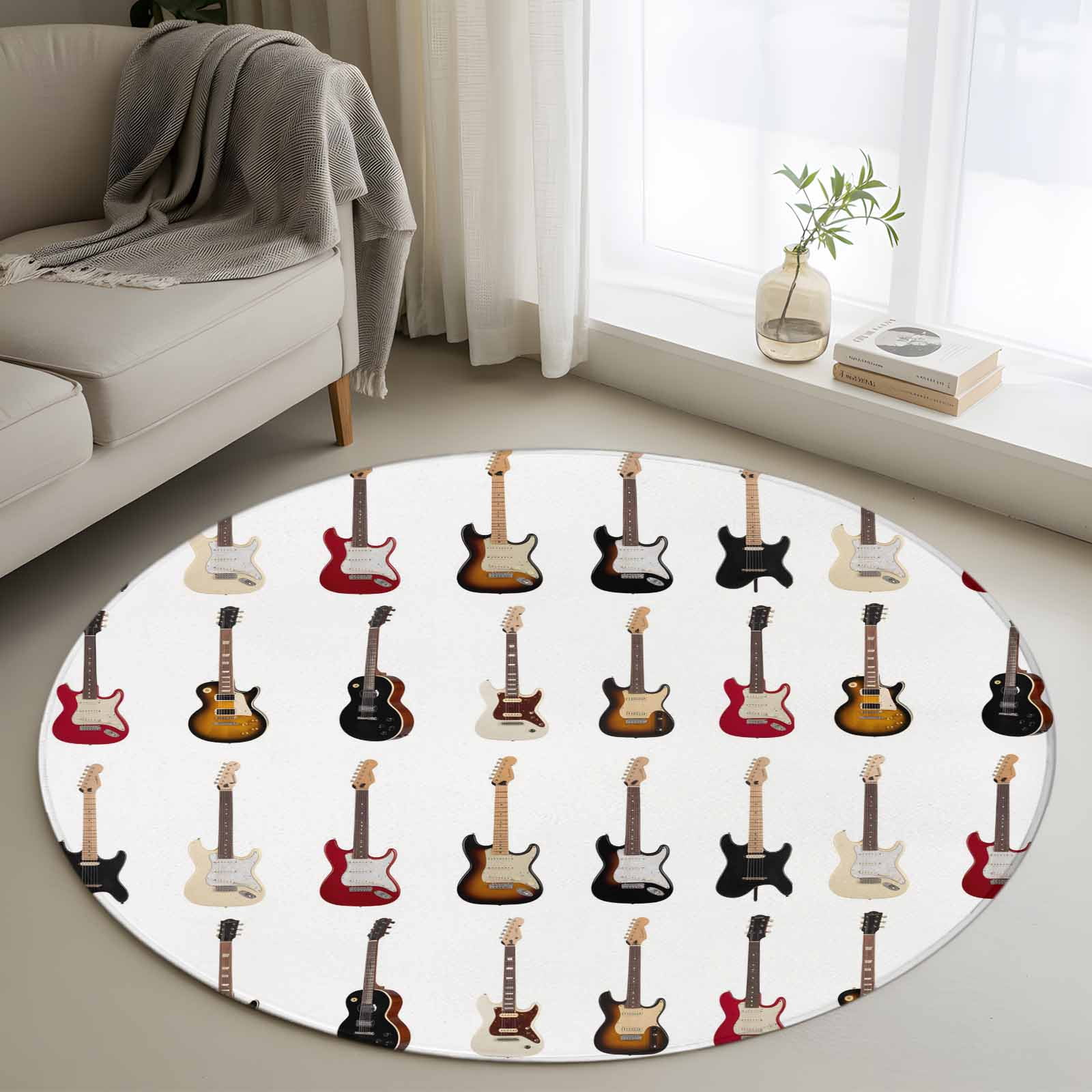 3ft Round Rug, Music Non-Skid Rubber Backing Large Area Rugs - Living ...
