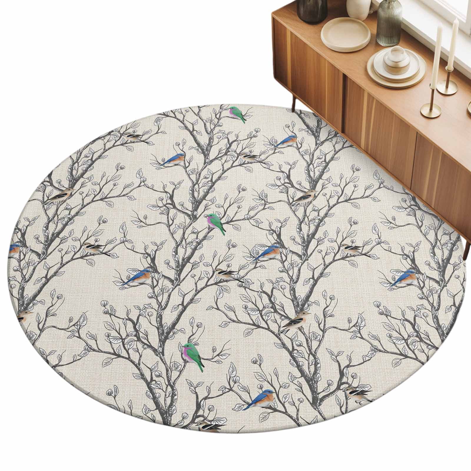 3ft Round Rug Natural Trees Area Rugs for Living Room Bedroom Washable ...