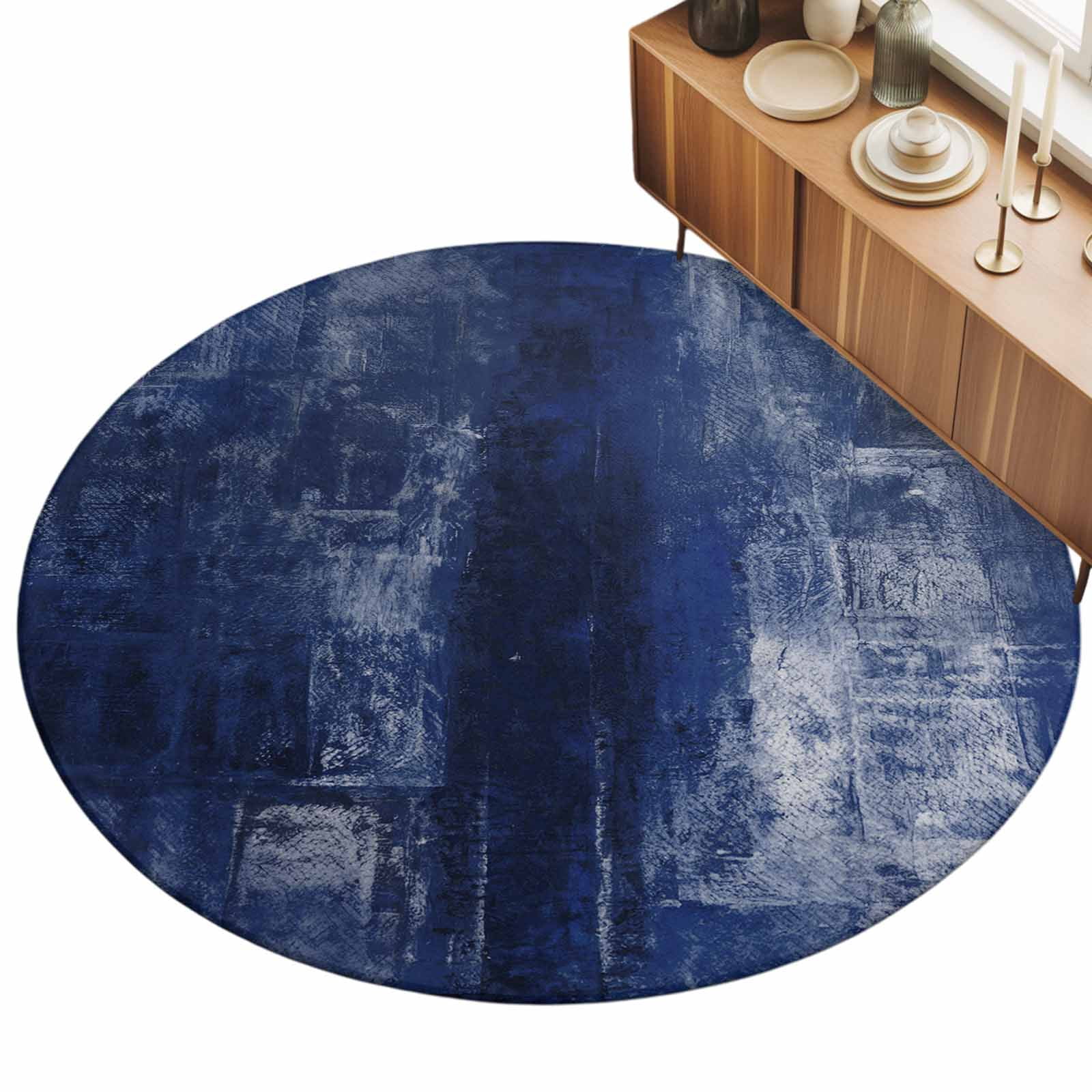 3ft Round Rug Navy Blue Area Rugs for Living Room Bedroom Washable Non ...