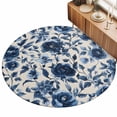 3ft Round Rug Navy Blue Botanical Peony Area Rugs for Living Room ...