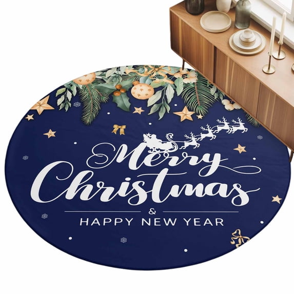 3ft Round Rug Navy Blue Christmas Area Rugs for Living Room Bedroom ...