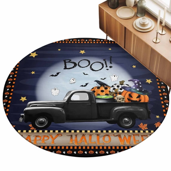 3ft Round Rug Navy Blue Halloween Area Rugs for Living Room Bedroom ...