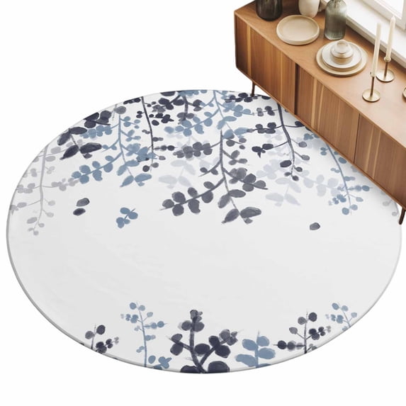 3ft Round Rug Navy Blue Leaves Area Rugs for Living Room Bedroom ...