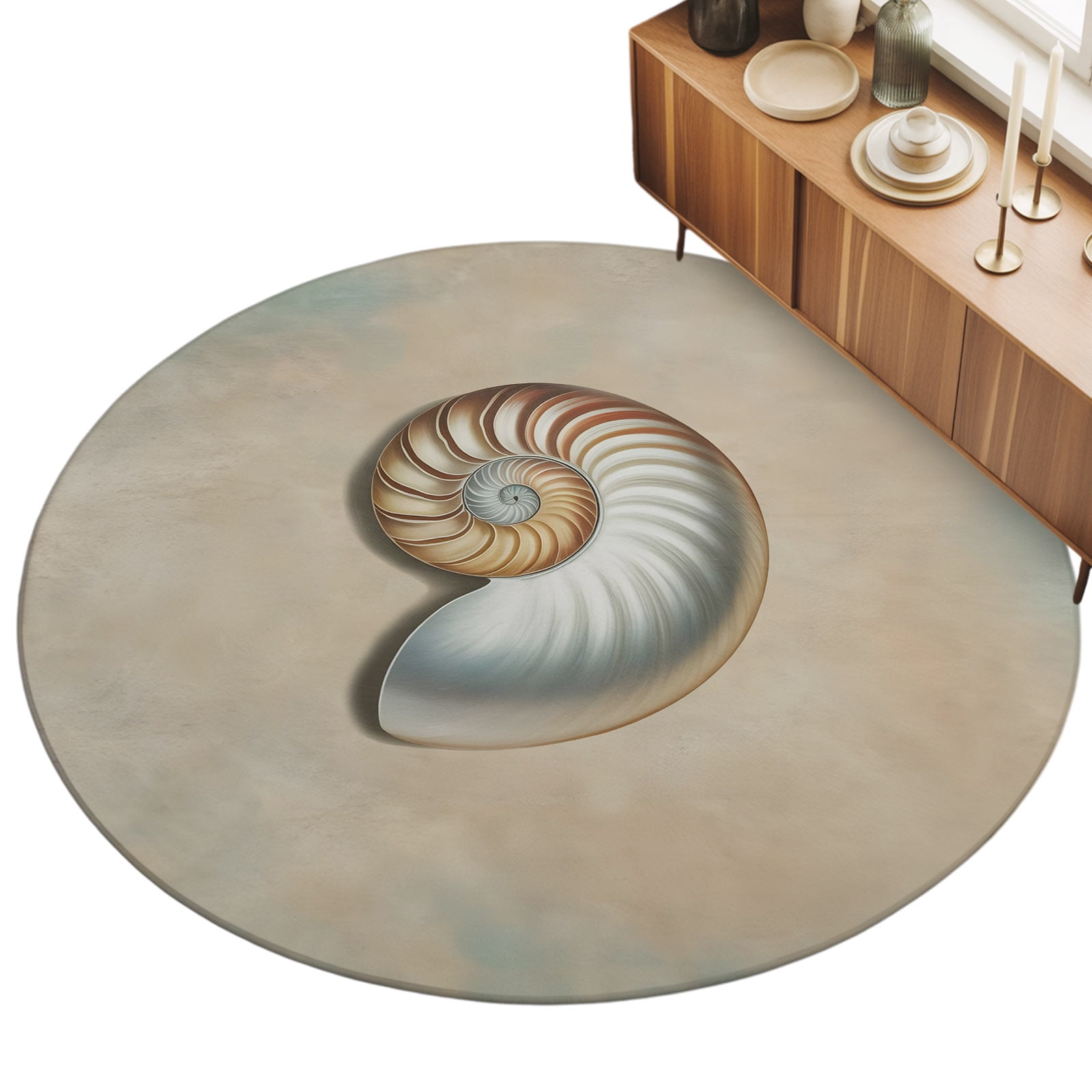 3ft Round Rug Ocean Conch Area Rugs for Living Room Bedroom Washable ...