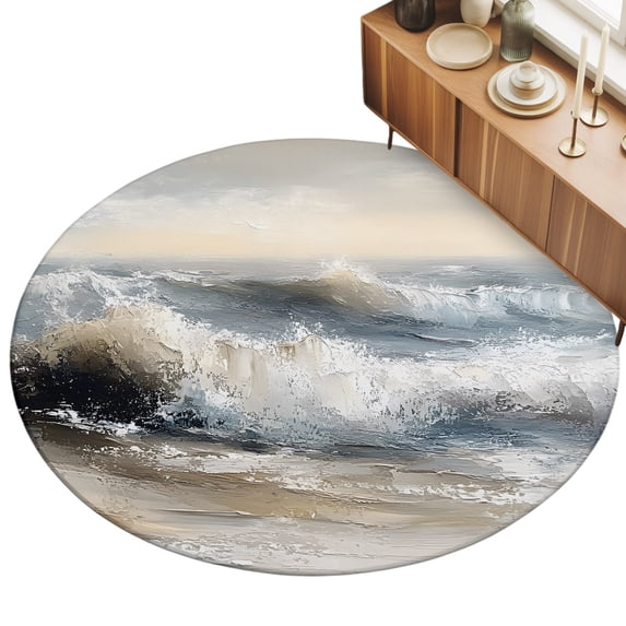 3ft Round Rug Ocean Oil Painting Area Rugs for Living Room Bedroom ...
