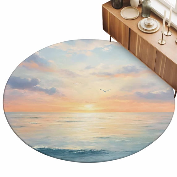 3ft Round Rug Ocean Sunset Area Rugs for Living Room Bedroom Washable ...
