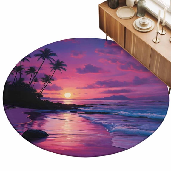 3ft Round Rug Ocean Sunset Area Rugs for Living Room Bedroom Washable ...