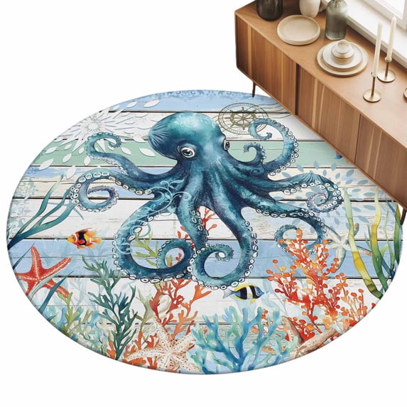 3ft Round Rug Octopus Coastal Area Rugs for Living Room Bedroom ...