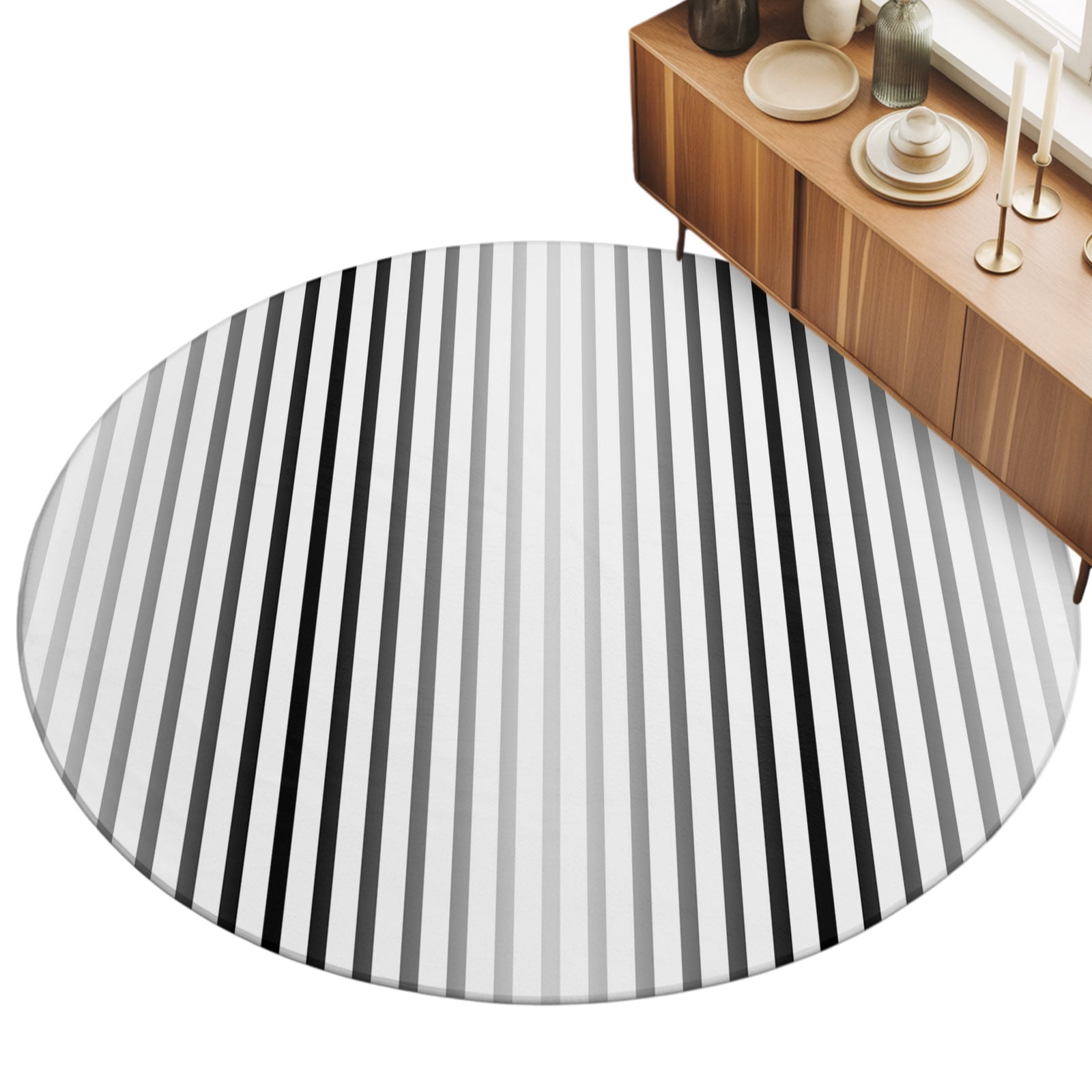 3ft Round Rug Ombre Black Grey Striped Area Rugs for Living Room ...