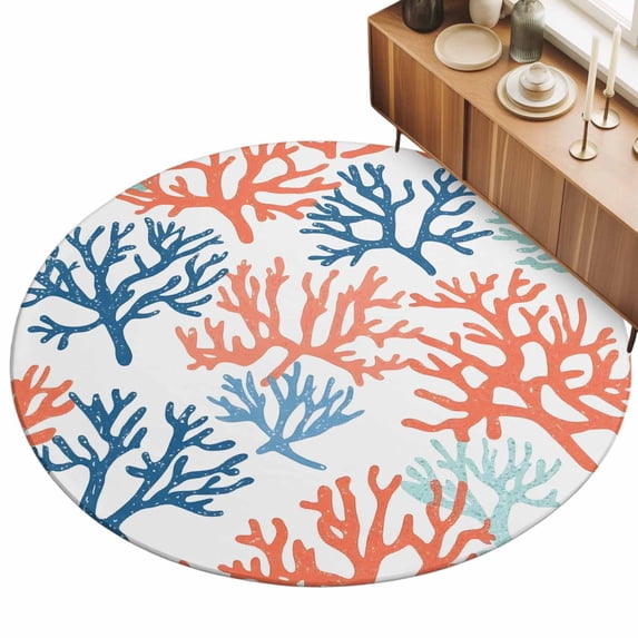 3ft Round Rug Orange Blue Coral Area Rugs for Living Room Bedroom ...
