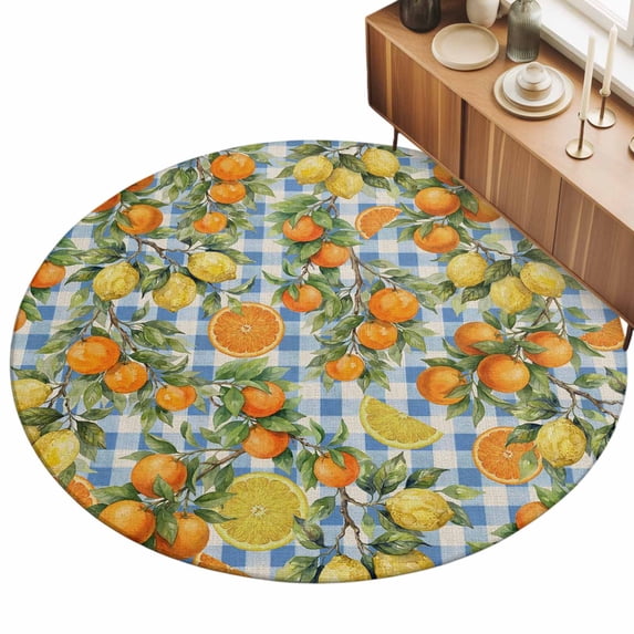 3ft Round Rug Orange Lemons Area Rugs for Living Room Bedroom Washable ...