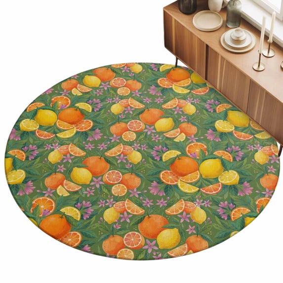 3ft Round Rug Orange Lemons Area Rugs for Living Room Bedroom Washable ...