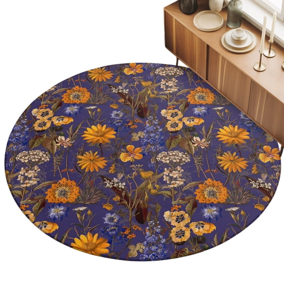 3ft Round Rug Orange Purple Spring Floral Area Rugs for Living Room ...